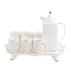 LDCHNH 8 Pieces of White Porcelain Coffee Tea Set with Gold Dots Ceramic Teapot Storage Tray Kitchen Tableware Home Decoration (Color : D, Size