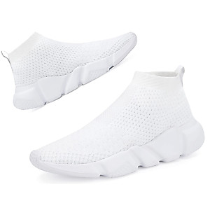 Santiro White Sneakers for Women Slip On Tennis Shoes Lightweight Walking Athletic Shoes Fashion Running Sports Shoes Breathable Mesh Work Shoes 9.5 US