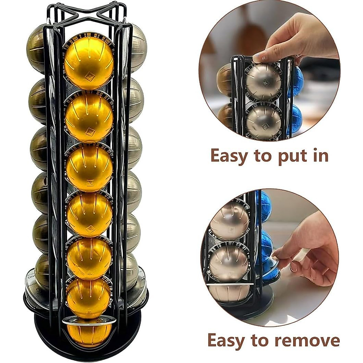 Miuly Coffee Capsule Holder For Nespresso Vertuoline, Coffee Capsule Stands Rotating Pod Rack holds 28 Nespresso Vertuo Pods, Black