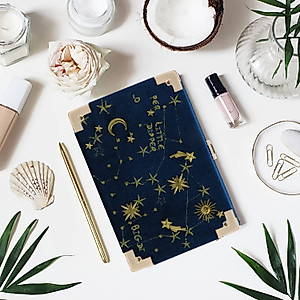 Oweisong Women Velvet Box Shape Evening Handbag Party Embroidery Star Moon Clutch Bag Elegant Crossbody Shoulder Purse