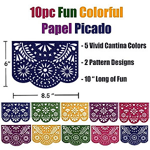 Mexican Fiesta Party Decorations – Cinco De Mayo - 6 Paper Fans, 5 Flowers Pom Poms, Papel Picado, Pennants Garland, PDF Games - Taco Bout Tuesday, Birthday, Engagement Supplies