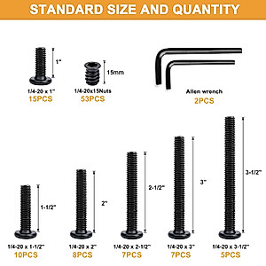 VIGRUE 80PCS Baby Bed Crib Metric Screws M6 x 15mm/ 20mm/ 25mm/ 30mm/ 35mm/ 40mm/ 50mm/ 70mm Black Hex Socket Cap Bolts Barrel Nuts Assortment Kit for Crib Baby Bed Furniture Hardware Cots and Chairs