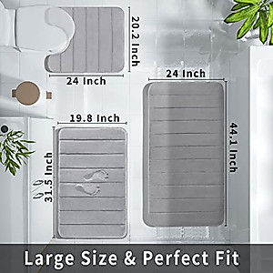 Yimobra Memory Foam Bath Mat Set & Yimobra Waffle Weave Shower Curtain Set with Snap-in Fabric Liner, Heavyweight Fabric with 12 Hooks