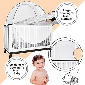 Crib Tent by Pro Baby Safety - Crib Topper Net with Viewing Window – See Through Soft Silky Mesh - Zippered Safety Top for Mosquito Bites and Falling Protection for Infant