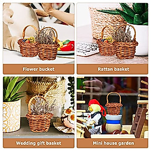 Wicker Basket 8pcs Mini Woven Baskets Miniature Picnic Baskets with Handles Farmhouse Small Basket Wedding Candy Gift Baskets Tiny Hamper Baskets for Wedding Xmas Tree Ornaments Woven Basket