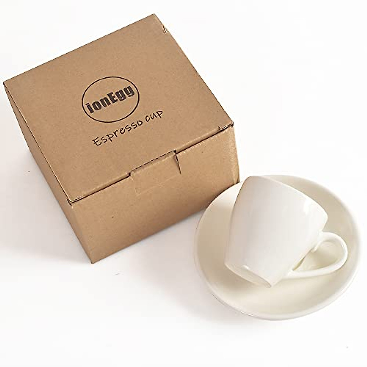 ionEgg Porcelain Espresso Cup with Saucer, Espresso shot Cup, 80ml/2.7Oz, White
