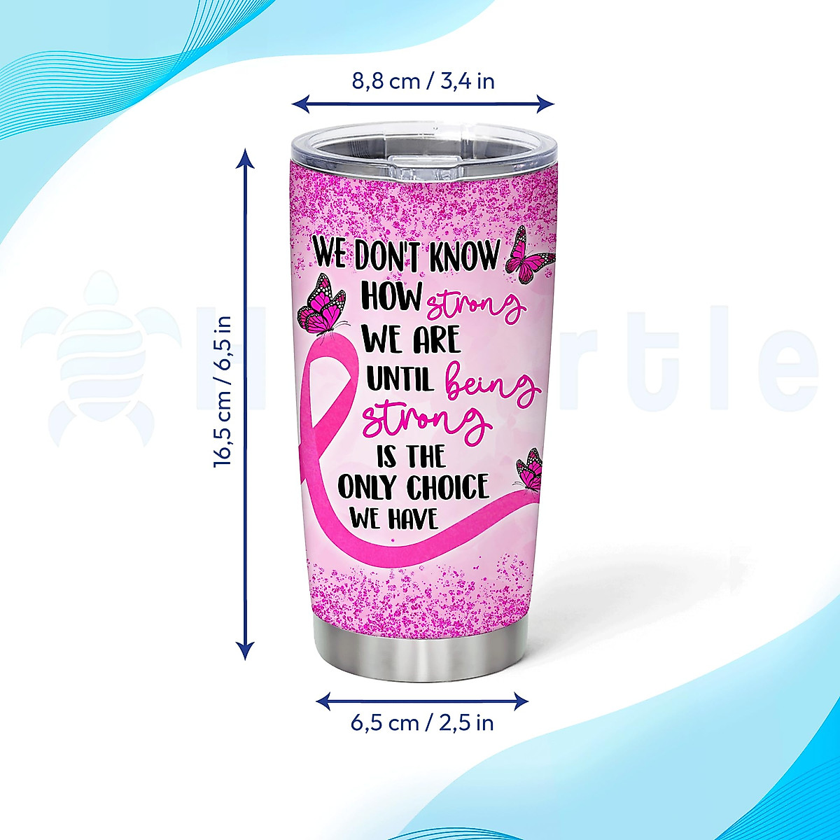 Hyturtle Personalized Breast Cancer Awareness Gifts For Women - Custom Name Stainless Steel Tumbler Coffee 20 oz - Motivational Breast Cancer Gifts For Friend, Mom On Awareness Month, Christmas