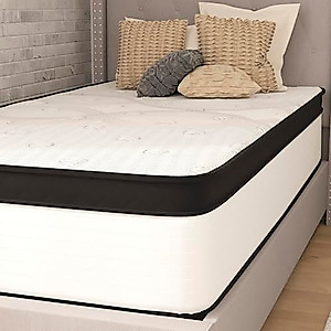 Flash Furniture Capri Comfortable Sleep Firm 12 Inch CertiPUR-US Certified Hybrid Pocket Spring Mattress, Extra Firm Feel, Durable Support, Twin Mattress in a Box,White