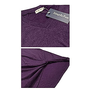 SimpleFun Twist Knot Tunic Tops for Women Petite Long Sleeve V Neck Loose Fitting Tshirts Purple S