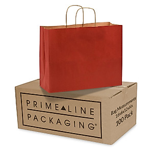 Red Gift Bags with Handles - 16x6x12 Inch 100 Pack Large Kraft Paper Shopping Bags for Christmas & Holiday, Birthdays, Retail, Small Business & Boutiques, Gift Wrapping, Wedding Favors, in Bulk