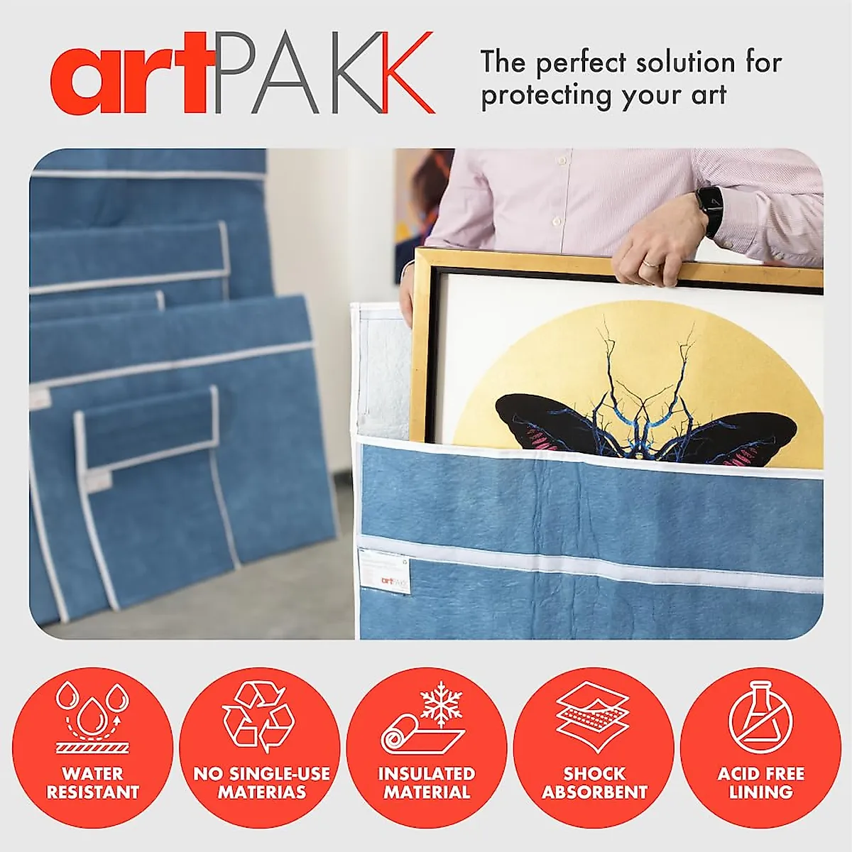 ARTPAKK Art Bags (AP03-28" x 36 1/2") - Strong • Shock-Absorbent • Reusable • Non-Toxic • Waterproof • Acid-Free Lining - Long-Term Art Storage + Shipping + Protection Solution (Colour May Vary)