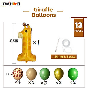 Giraffe Wild One Balloons Safari Animals Ballon 40 Inches Jungle Number 1 Balloons for First Birthday Farm Animal 1st Balloon Party Decorations Supplies Giraffe Baby Large 1 Decor 13Pcs