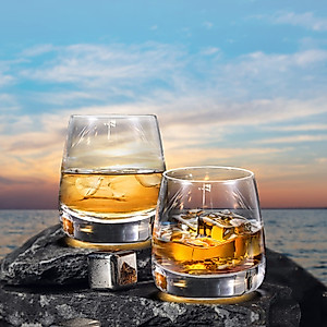 Ohnijalit Crystal Whiskey Glasses Premium Old Fashioned Cocktails Glasses-Thick Weighted Bottom Rocks Glasses Hand Blown Scotch Glasses Set of 2 Perfect for Cocktail, Bourbon, Scotch Manhattans