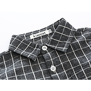 Kimocat Baby Boy Casual Suit 2pcs Cotton Long Sleeve Plaid Button-Down Shirt Pant with Suspenders Outfits Clothes Set (Gray, 2-3T)