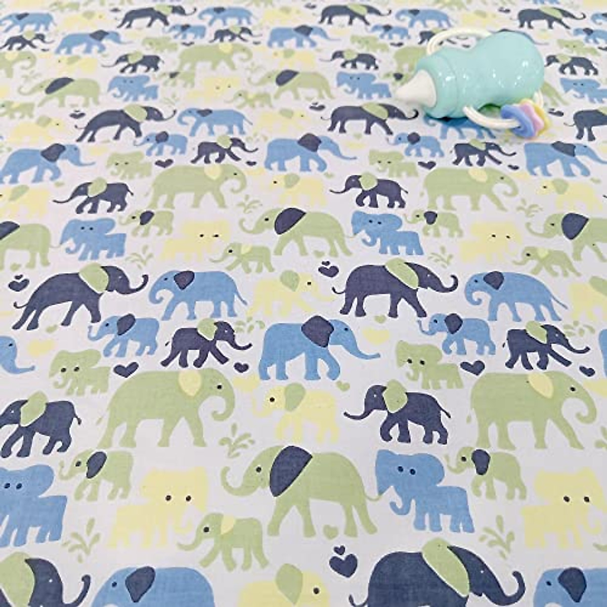 Trade Star 3 Yard Hand Block Printed 100% Super Soft Natural Dyes Cotton Fabric for Kids Bedding Decor (Baby Elephant)