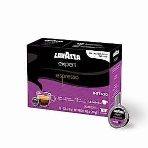 Lavazza Expert Espresso Intenso Coffee Capsules, Intense, Dark Roast, Arabica and Robusta, notes of dried fruit, Intensity 11 out 13, Espresso Preparation, Blended and Roasted in Italy, (36 Capsules)