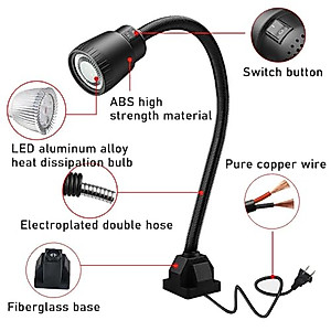 SHHUAOIL Led Machine Light Magnetic Light Chassis Optional LED Light 360° Arbitrary Bending Lamp Head with On/Off Switch Double Plated Hose for Rig Lighting Workshop Lighting(3W-24v,Switch Magneti