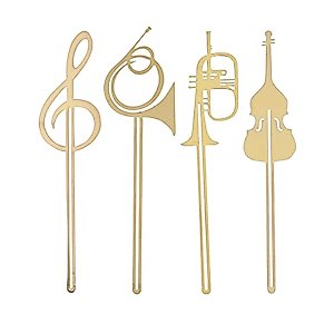 ARFUKA 4pcs Bookmarks Cute Gold Musical Instruments Metal Book Markers Bookmark Page Markers for Books Paper Clips Office School Supplies Stationery Gift Set