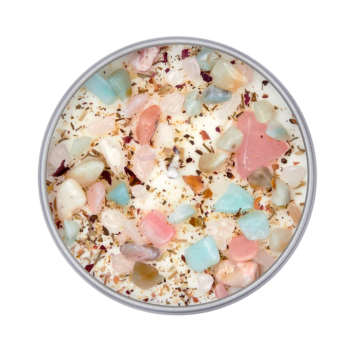 Self Love Candle by New Moon Beginnings - Negative Energy Cleansing - Handmade Aromatherapy Soy Candle - Dried Flower, Herb, & Crystal Candle - 8oz Tin