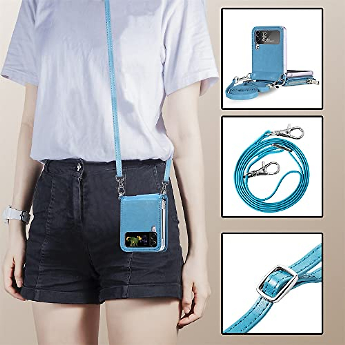 Suitable for Samsung Galaxy Z Flip4 Phone case Long Lanyard Insert Card Creative 2 in 1 Removable Zip case,T1,for Samsung Z Flip 3