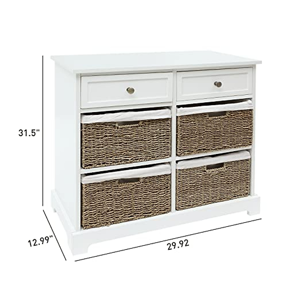 Babion Storage Cabinet with Baskets, Storage Organizer with 2 Drawers and 4 Wicker Baskets, Wicker Dresser with Wooden Tabletop, White Wicker Basket Storage Chest for Closet, Bedroom, Dorm