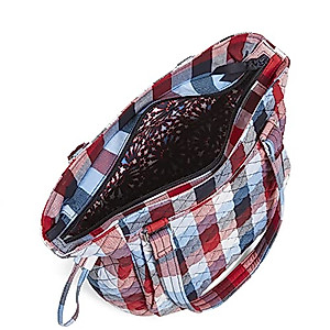 Vera Bradley Women's Cotton Glenna Satchel Purse, Patriotic Plaid - Recycled Cotton, One Size
