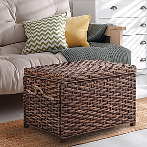 happimess HPM9003C Jacob 31.5" Wicker Storage Trunk Collapsible for Flat Storage and Removable Lid for Home, Office, Dorm Room, Living Room, Bedroom, Dark Brown Wash