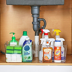 Vtopmart 4 Pack Extra Large Clear Plastic Storage Bins,11x11 Cube Acrylic Organizer Square Containers with Handle for Pantry,Closet,LaundryRoom,Kitchen,Bathroom,UnderSink Organization