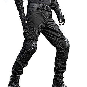 JOYASUS Mans Tactical Pants, Combat BDU Black Pants with Knee Pads for Men Hunting Airsoft Paintball