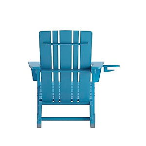 Flash Furniture Halifax Adirondack Rocking Chair with Cup Holder, Weather Resistant Poly Resin Adirondack Rocking Chair, Blue