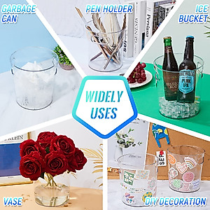 12 Pcs Plastic Ice Buckets with Handle Clear Wine Bucket Round Champagne Bucket Large Wine Cooler Bucket Portable Party Tubs for Drinks Chiller Bin for Beer Bottle with Handles (6.5 x 6.9 x 5.5 Inch)