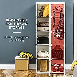 HOMCOM Portable Wardrobe Closet, Folding Bedroom Armoire, Clothes Storage Organizer with Cube Compartments, Hanging Rod, Magnet Doors, White