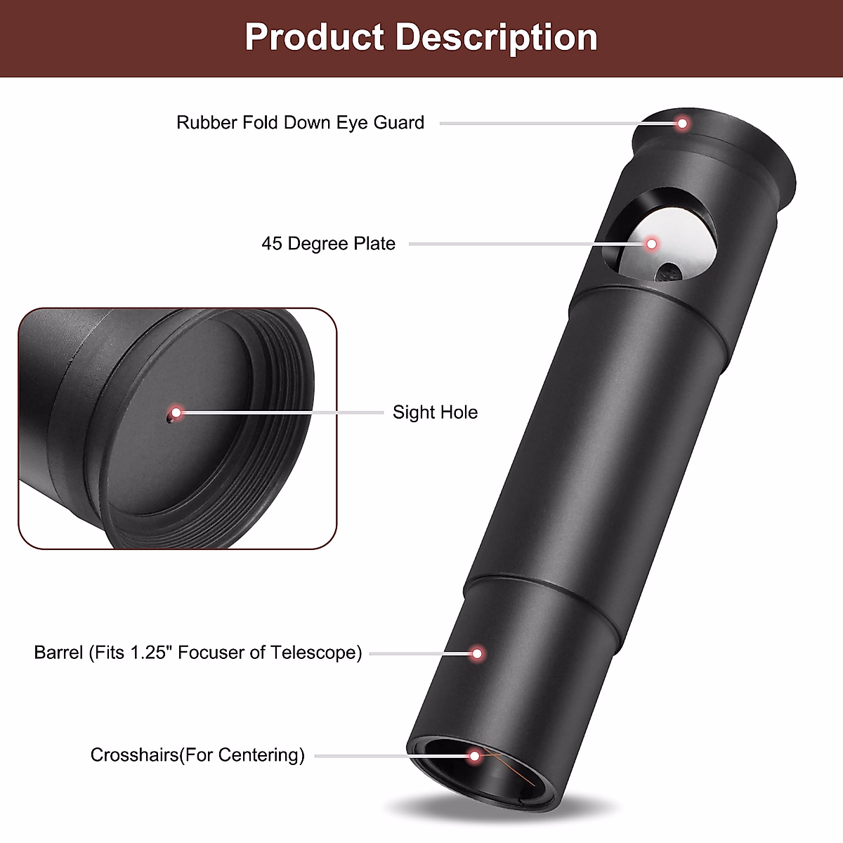 Alstar 1.25Inch Metal Collimating Cheshire Eyepiece Without Laser for Newtonian Reflector Telescope - Long Version