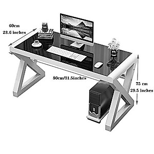 ZYCSKTL Desk Computer Table Modern Large Office Desk,Modern and Simple Desktop Computer Desk, Household Economical Writing Desk, Study Room Tempered Glass Desk (Color : Black+White, Size : 805075cm)