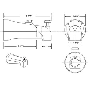 Westbrass E531D-1F-07 5-1/4" Reach Wall Mount Tub Spout with Front Diverter, Satin Nickel