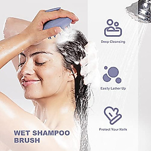 AIMIKE Scalp Massager Shampoo Brush, Soft Silicone Hair Scrubber for Washing Hair, Dandruff Removal & Scalp Scrubber Hair Growth Stimulator, Scalp Brush/Exfoliator Brush On Dry & Wet Scalp - Blue