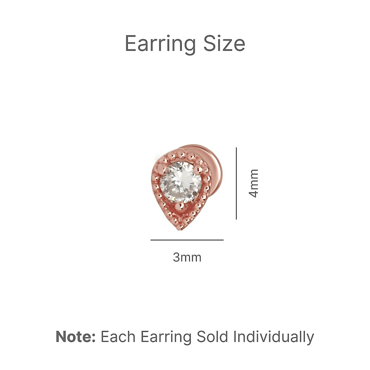 Pear-Shaped Diamond Cartilage Stud Earring 14k Solid White Gold Helix Conch Tragus Upper Ear Piercings (0.05cttw, Color G-H, Clarity SI1-SI2) Internally Threaded Labret Flat Back