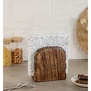 Farmhouse Rustic Wood Napkin Holder for Table | Distressed Wooden Modern, Boho Paper Napkin Holders for Kitchen, Dining, Restaurant | Shabby Chic Nature Hand Carving Standing Dispenser White 5.5''