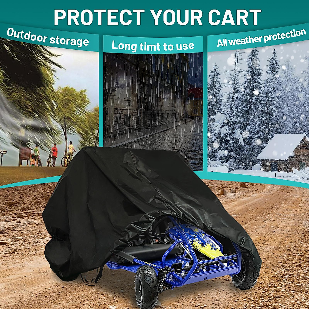 QYMOTO Go Kart Cover,Go Kart Accessories 2 Seater Coleman KT196 Outdoor All Weather Protection Waterproof Windproof GK200, CK196,Baja,TrailMaster,Mudhead Buggy Parts