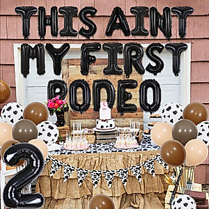 Wonmelody 23pc Western Cowboy 2nd Birthday Decorations: This Aint My First Rodeo Balloon Set - Black, Number 2, Horse, Cow Pennant - Girls, 2nd Birthday