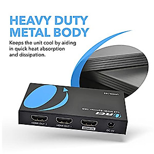 OREI 4K 1x2 2.0 HDMI Splitter, 2 Ports with Full UltraHD 4:4:4 HDR, HDR10, Dolby Vision, HDCP 2.2, 4K at 60Hz, EDID Support