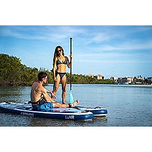 Boardworks Lūnr Inflatable Stand-Up Paddle Board (iSUP) | SUP Package Includes Three Piece Paddle, Carry Bag, Leash, Phone Case and Pump (SUP) Complete Kit | 10’5”, Blue/White