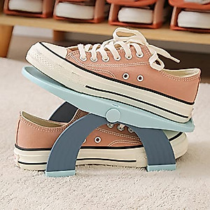 Pssopp Shoe Slots Organizer Shoe Stacker Storage Space Saver 3 Levels Adjustable Double Deck Shoe Rack Holder for Closet Organization(Blue)