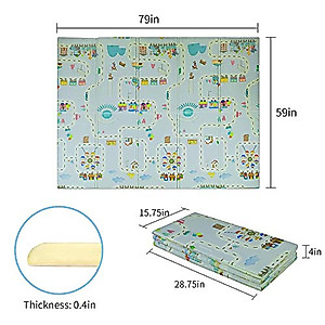 ISFC Waterproof Baby Play Mat - Foldable Non-Toxic Anti-Slip Soft Crawling Mat for Babies, Infants, Kids, Toddlers Outdoor or Indoor Use (Blue, 79X59X0.4 in)