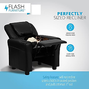 Flash Furniture Vana LeatherSoft Kids Recliner with Cup Holder, Headrest, and Safety Recline, Contemporary Reclining Chair for Kids, Supports up to 90 lbs., Black