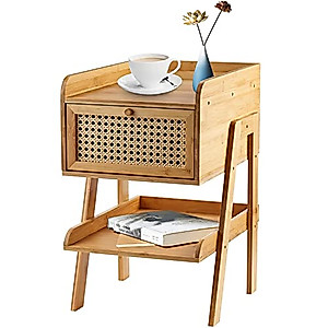 Sushineibor Narrow Side Table with Storage Shelf and Fabric Drawer Narrow Nightstand Night Stand for Living Room Bedroom Bedside Also as Small Sofa Couch End Tables