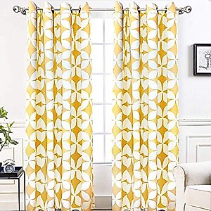DriftAway Amelia Thermal Blackout Room Darkening Grommet Window Curtains Retro Geo Pattern Round Circle Star Print Set of 2 Panels Each 52 Inch by 84 Inch Yellow