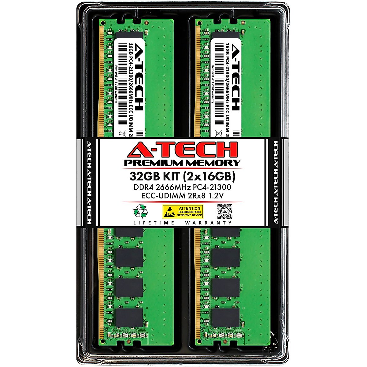A-Tech Server 32GB Kit (2 x 16GB) 2Rx8 PC4-21300 DDR4 2666MHz ECC Unbuffered UDIMM 288-Pin Dual Rank DIMM 1.2V Workstation Server Memory RAM Upgrade Stick Modules (A-Tech Enterprise Series)