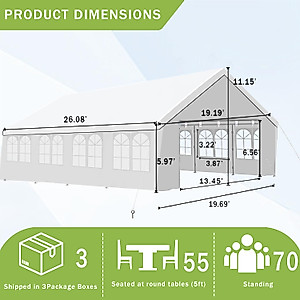 ECOLINEAR Carport, 20'x26' Heavy Duty Carport, Party Tent with Roll-up Ventilated Windows, Removable Sidewalls & Doors, Car Port Canopy Tent with All-Season Tarp for Car, Truck, Party, White