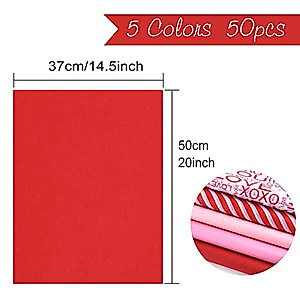 CHRORINE 50 Sheets Tissue Paper Valentines Wrapping Paper 5 Style Pink Tissue Paper Bulk for Packaging Valentine's Day Wedding Art Craft